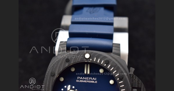 PAM1232 W Carbotech SBF 1:1 Best Edition Blue Dial on Blue Rubber Strap ...