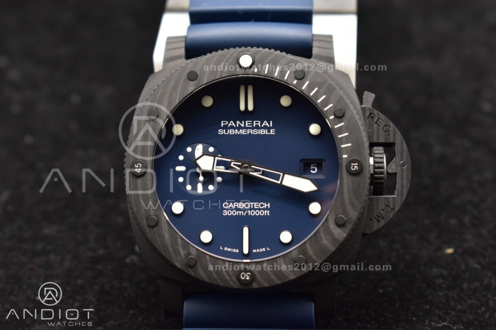 PAM1232 W Carbotech SBF 1:1 Best Edition Blue Dial on Blue Rubber Strap ...