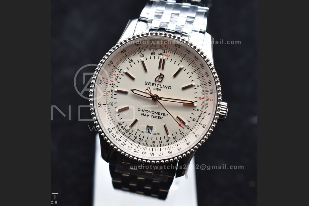 Navitimer 1 SS V7F 1:1 Best Edition RG Bezel White Dial on SS Bracelet ...